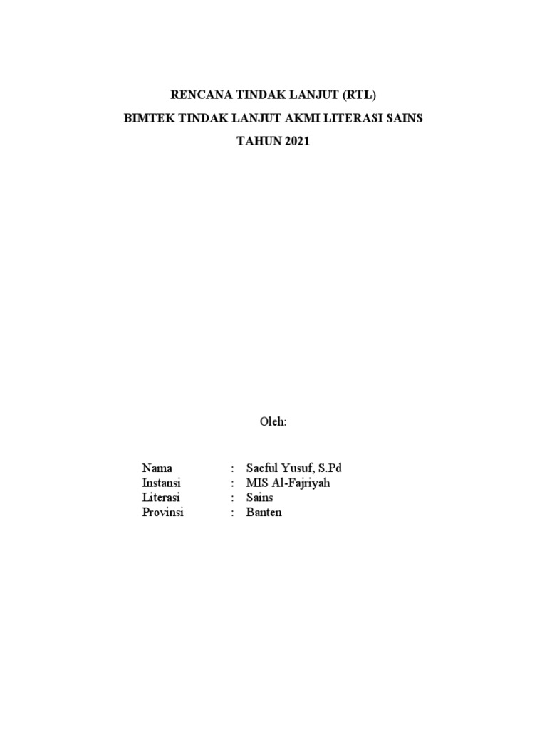 Format RTL Bimtek TL Akmi Literasi Sains 2022 | PDF