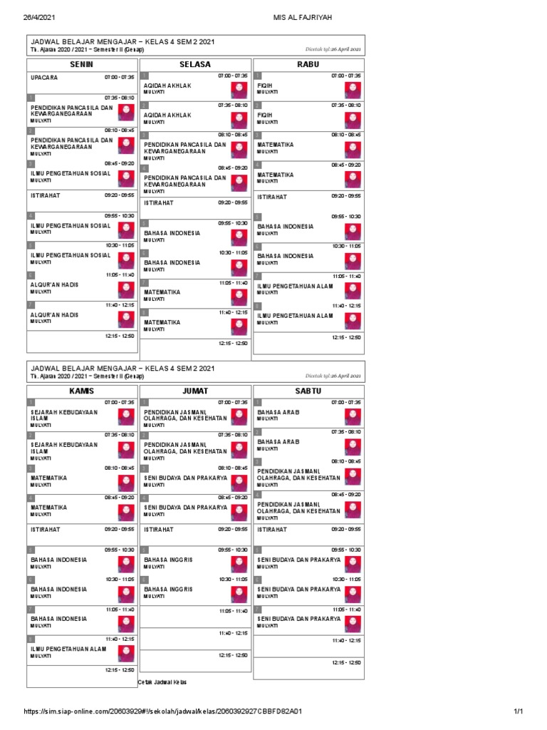 Jadwal Pelajaran Simpatika | PDF