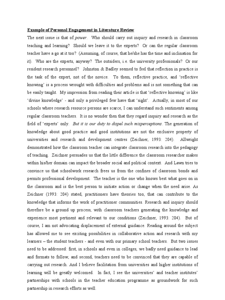 Example of Personal Engagement in Literature Review | PDF | Expert ...