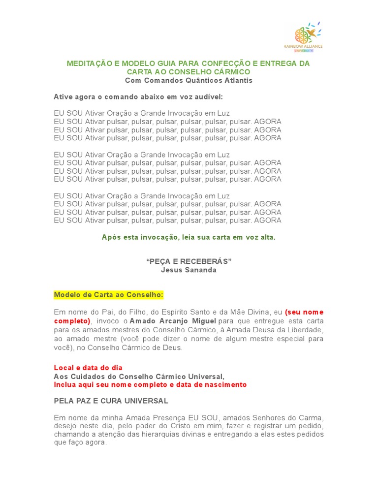 MODELO DE CARTA AO CONSELHO CARMICO - Docx - Documentos Google | PDF | Amor | Deus