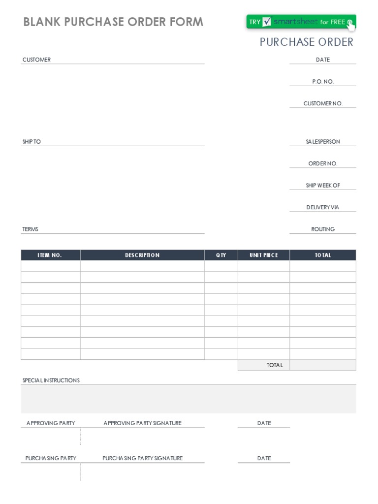 IC Blank Purchase Order Form 9181 PDF | PDF