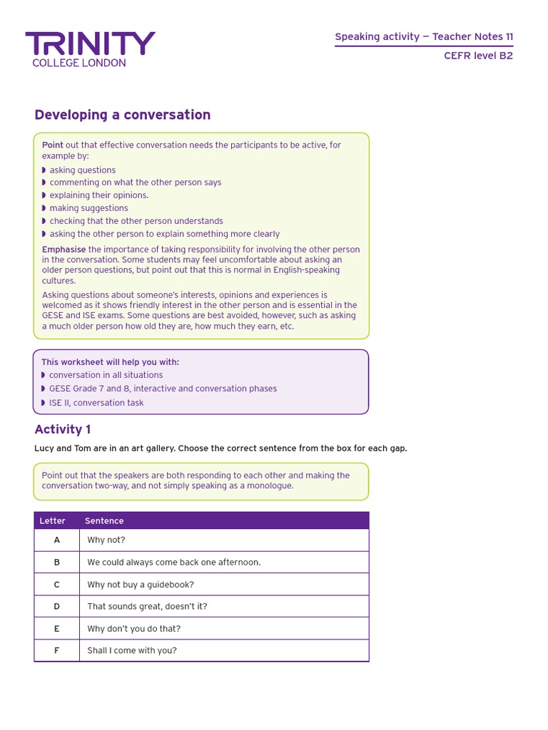 B2 - Speaking Activities - Teachers Notes 11 | PDF