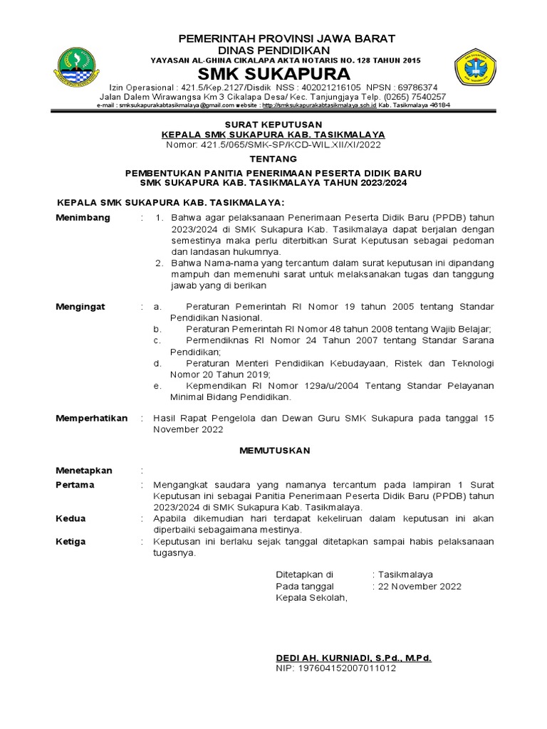 SK Panitia PPDB 2023-2024 | PDF