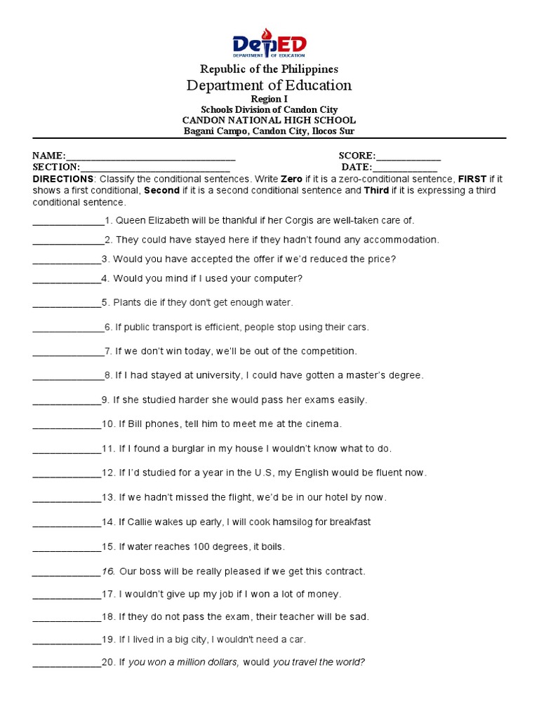 Final Conditional Activity | PDF