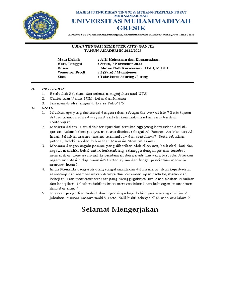 Template Soal Uts Ganjil Ta 2022 - 2023 | PDF