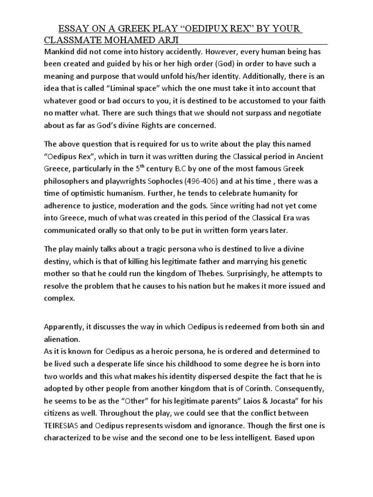 Essay On Oedipus Rex by Your Classmate Mohamed Arji | PDF