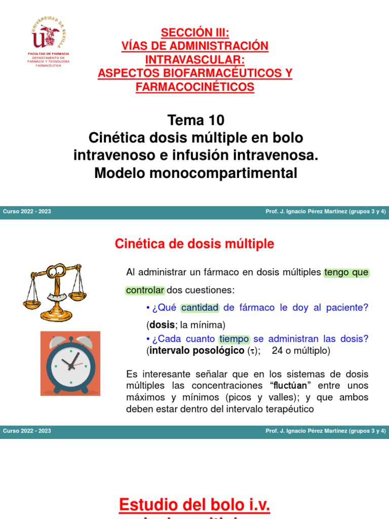 Tema 10 Cinética de Dosis Múltiple en Bolo Intravenoso e Infusión Intravenosa | PDF ...