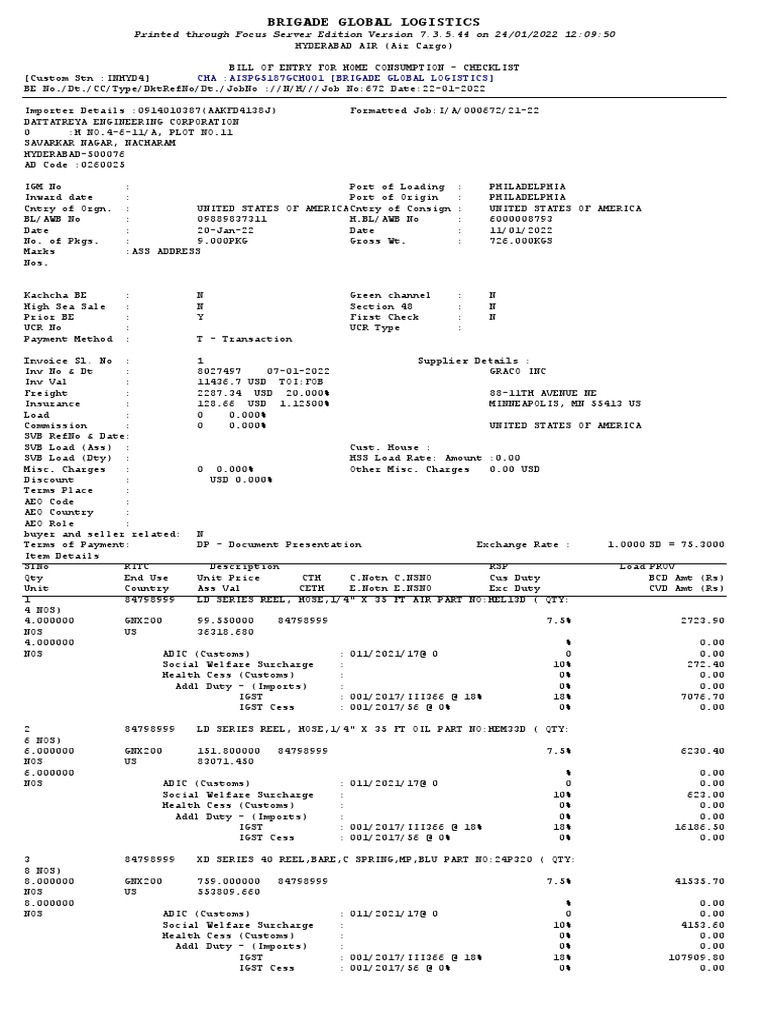 Hyderabad Air Cargo Bill of Entry Checklist | PDF | Sales | Economy Of ...