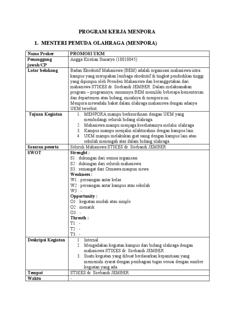 Proker Menpora Bem | PDF