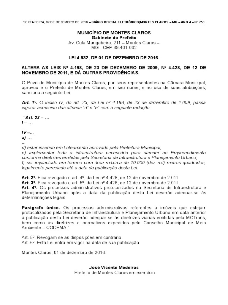 Lei 4932 - Altera Lei 4198 e Lei 4428 | PDF