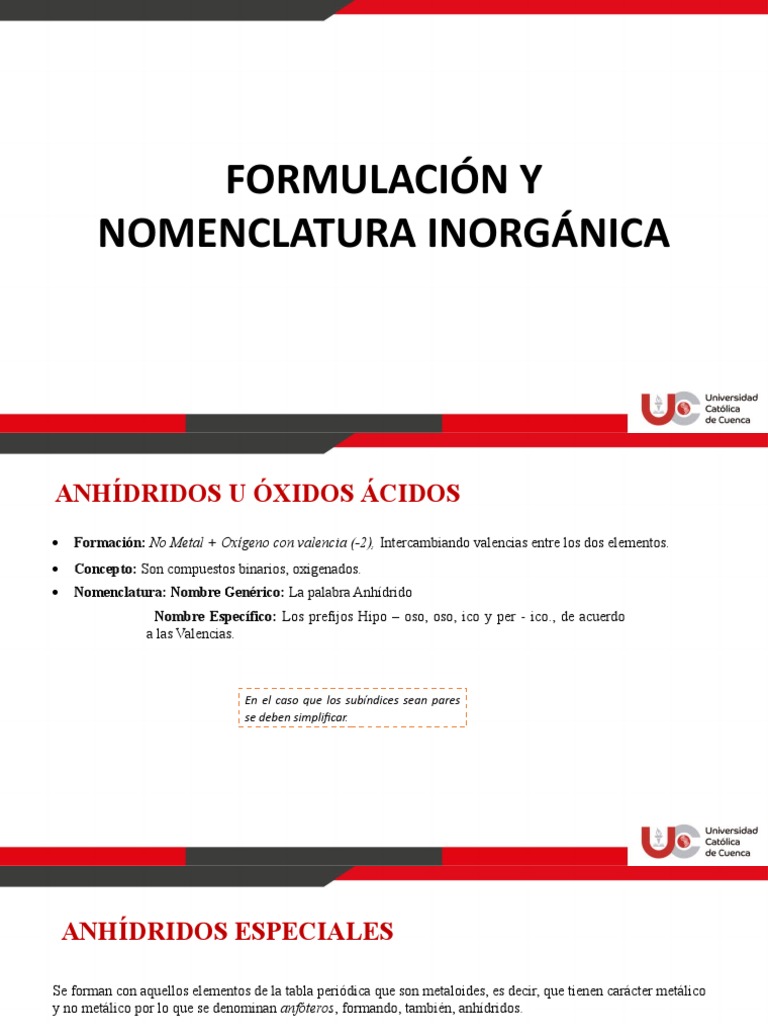 Formulación y Nomenclatura Inorgánica | PDF | Óxido | Ácido