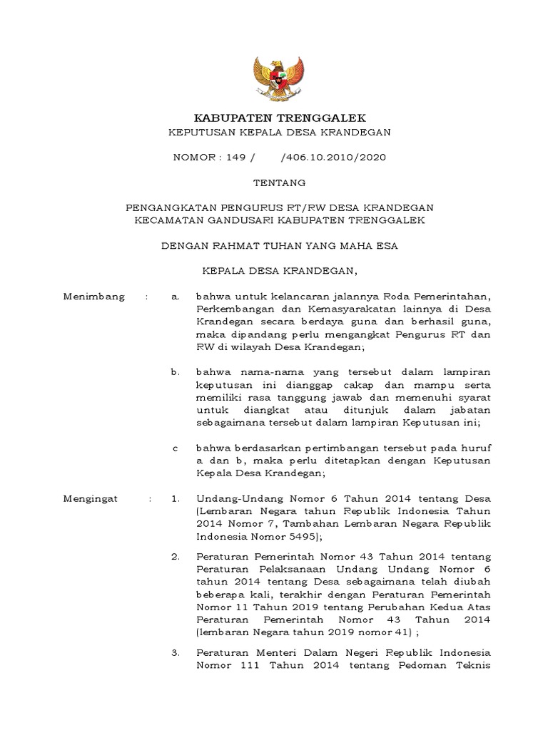 Pengangkatan Pengurus RT/RW Krandegan | PDF