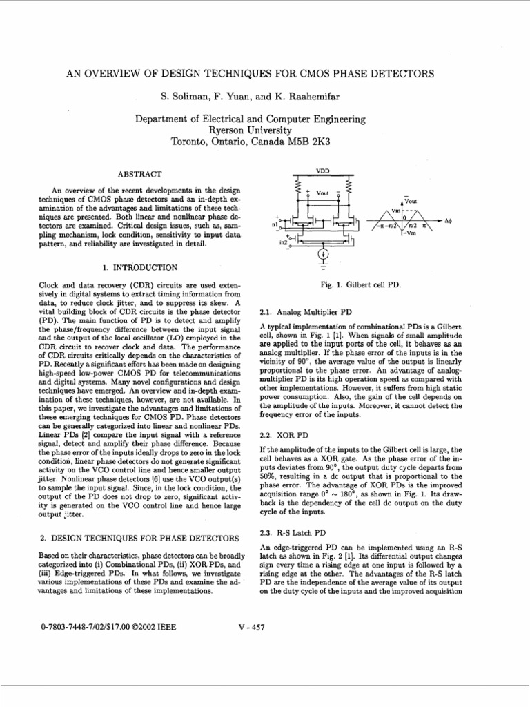 An Overview of Design Techniques For CMOS Phase Detectors | PDF ...