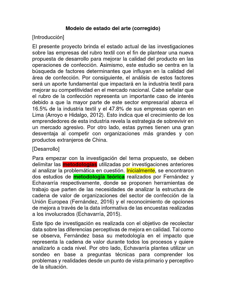 Modelo de Estado Del Arte | PDF | Cuestionario | Cadena de valor