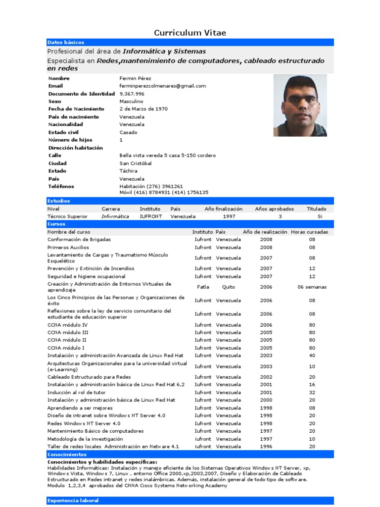 Curriculum Fermin Pérez | PDF | Venezuela | Microsoft Windows