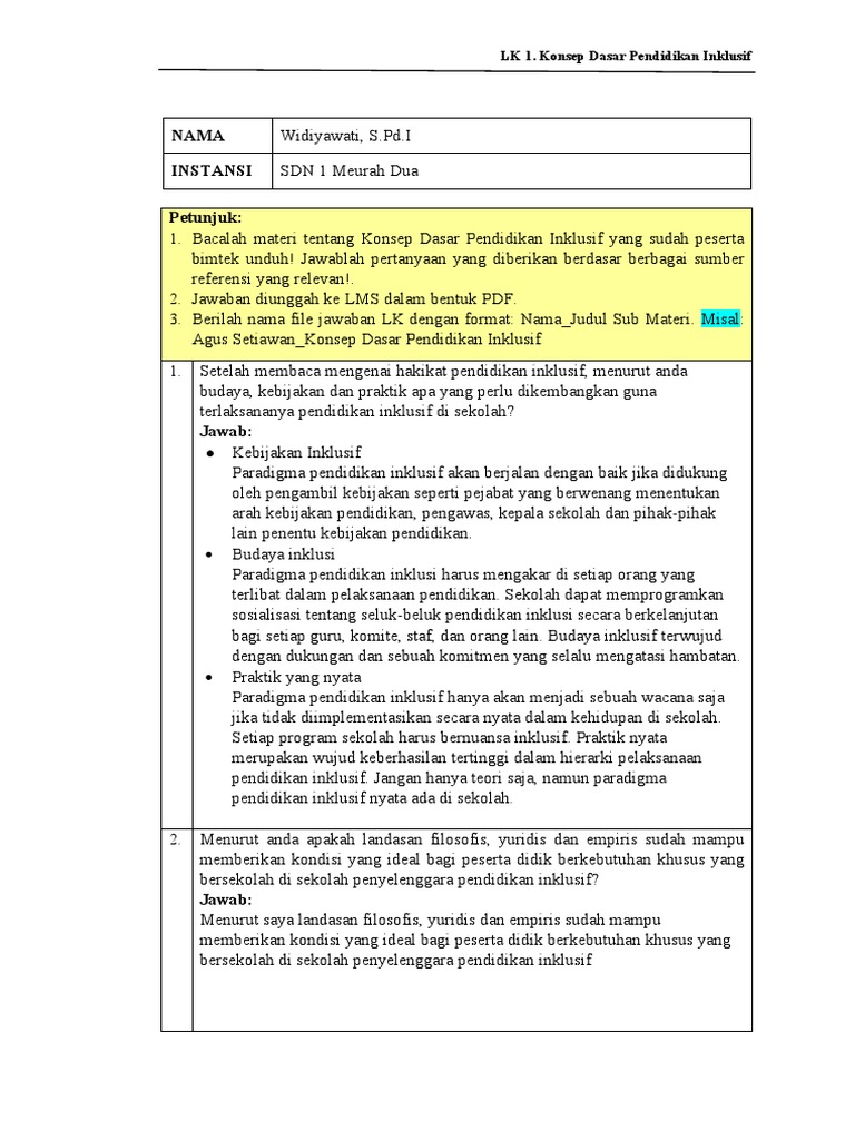 Konsep Dasar Pendidikan Inklusif | PDF