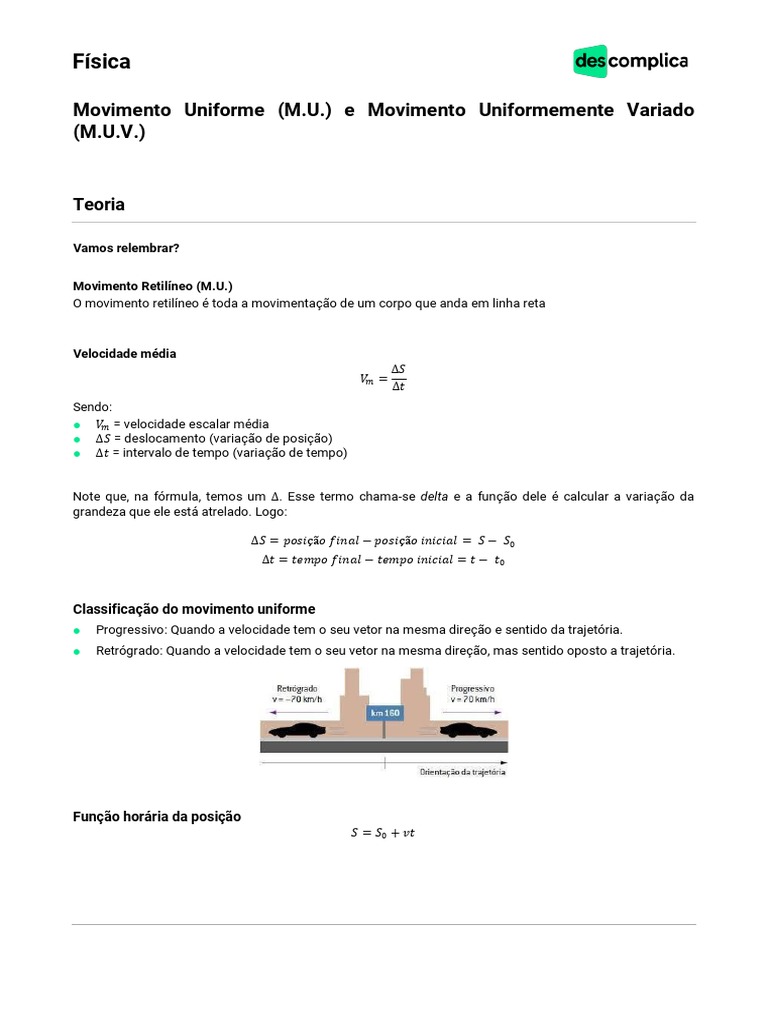 Movimento Uniforme e Variado na Física | PDF | Velocidade | Aceleração