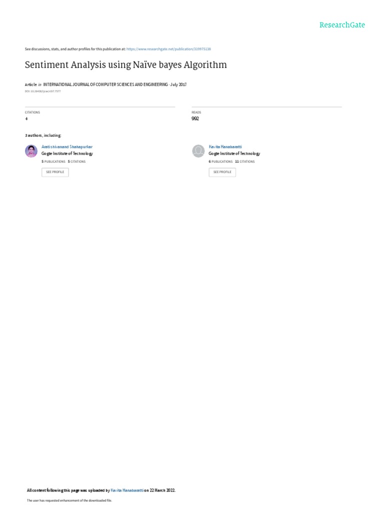 Sentiment Analysis Using Naive Bayes Algorithm | PDF | Statistical ...