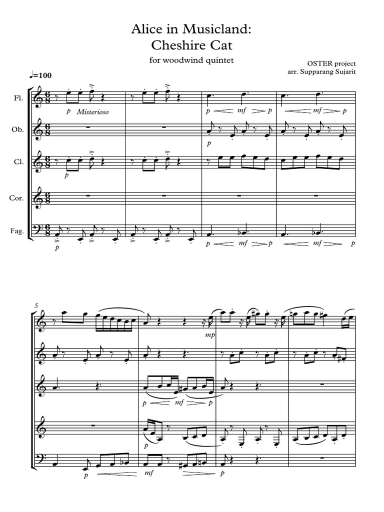 Alice in Musicland Cheshire Cat - Woodwind Quintet | PDF
