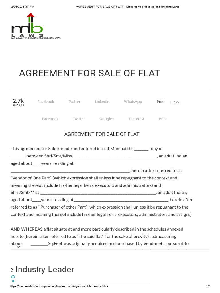 AGREEMENT For SALE of FLAT - Maharashtra Housing and Building Laws ...