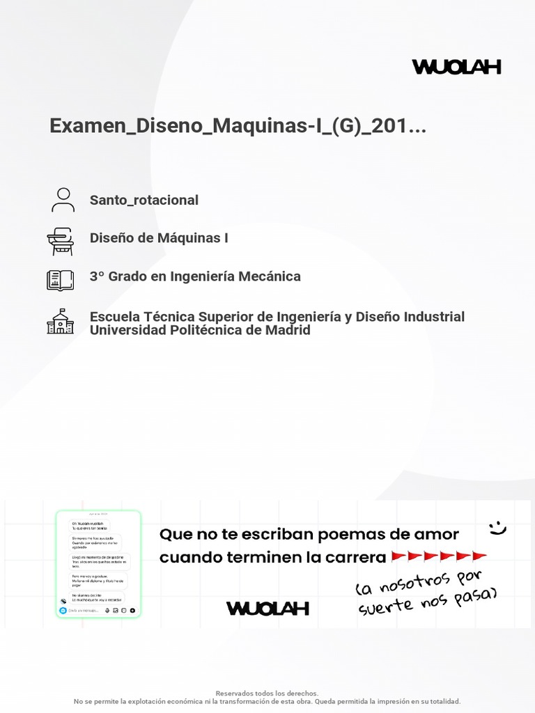 Wuolah-Free-Examen - Diseño - Máquinas-I - (G) - 2017-01-16 - Probl-02 Resuelto B | PDF | Fatiga ...