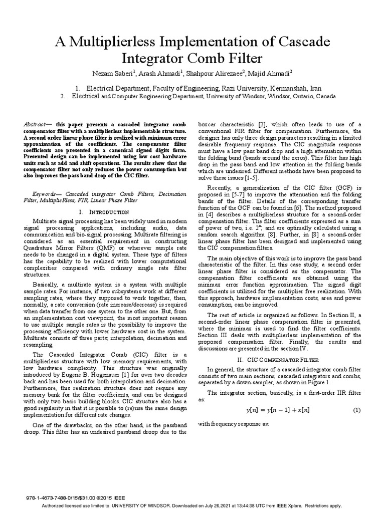 2015 - A Multiplierless Implementation of Cascade Integrator Comb ... 2015 - A Multiplierless Implementation of Cascade Integrator Comb ...