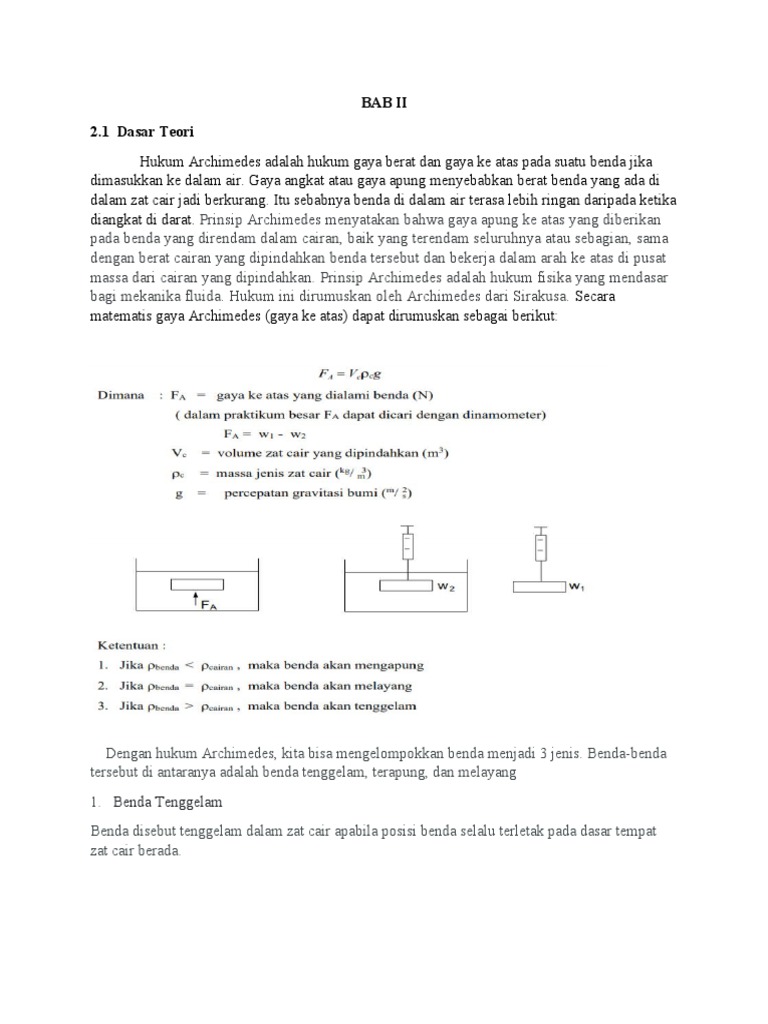 Prinsip Archimedes: Gaya Apung dan Jenis Benda | PDF