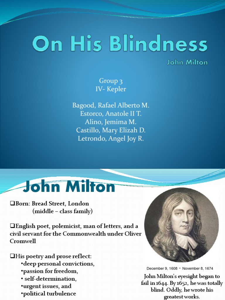 Poem Analysis On On His Blindness by John Milton | PDF | Poetry | John ...