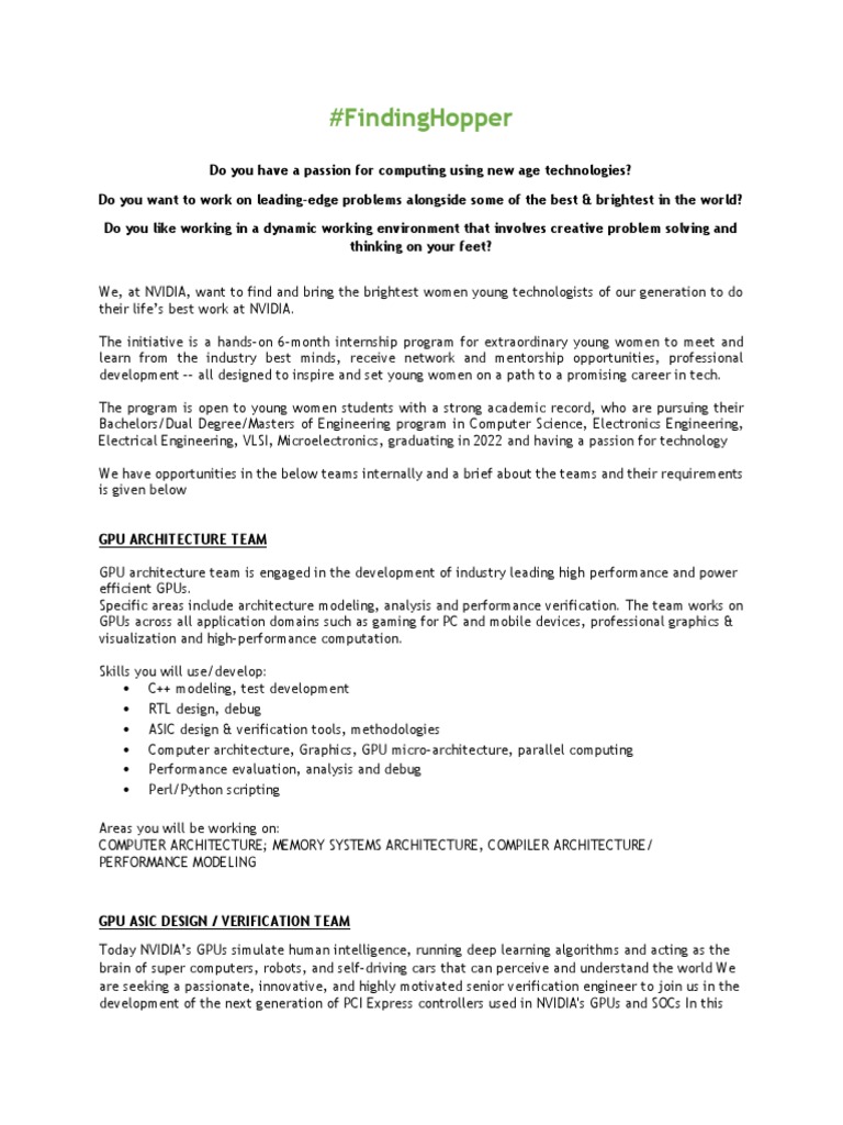 #FindingHopper JD - HW - 6M Internship | PDF | System On A Chip | Graphics Processing Unit