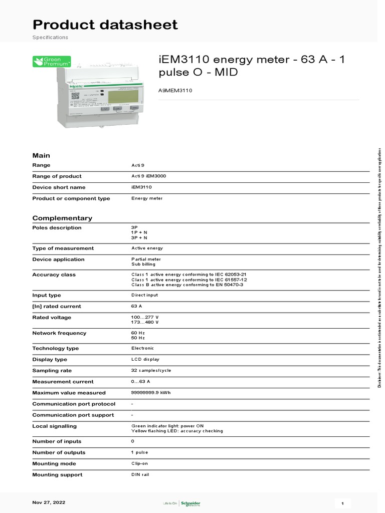 Acti9 iEM3000 - A9MEM3110 | PDF | International Electrotechnical ...