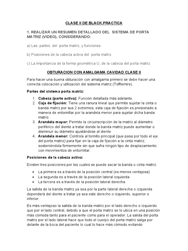 Sistema Porta Matriz y Obturación Clase II | PDF | Diente | Matriz ...