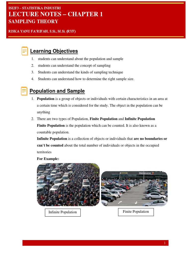 CHAPTER 1. SAMPLING THEORY (Week 1 2) | PDF | Sampling (Statistics) | Sample Size Determination