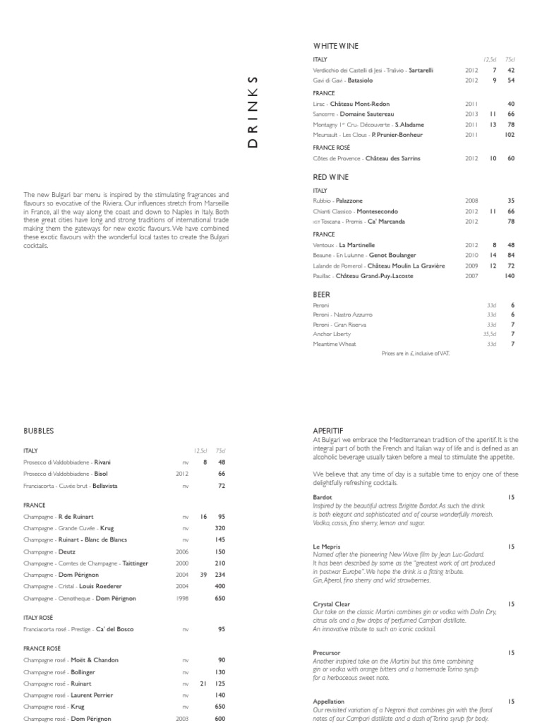 ALC BAR Bvlgari - Il Bar - 22 08 2014 | PDF | Scotch Whisky | Whisky