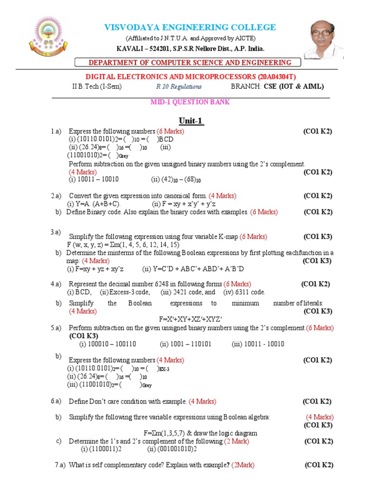 Digital Electronics Question Bank for CSE | PDF | Logic Gate ...