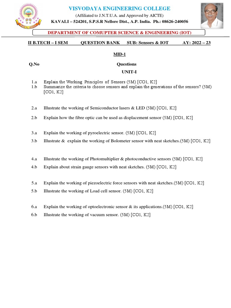 S&IOT Mid-1 QB | PDF | Infrared | Sensor