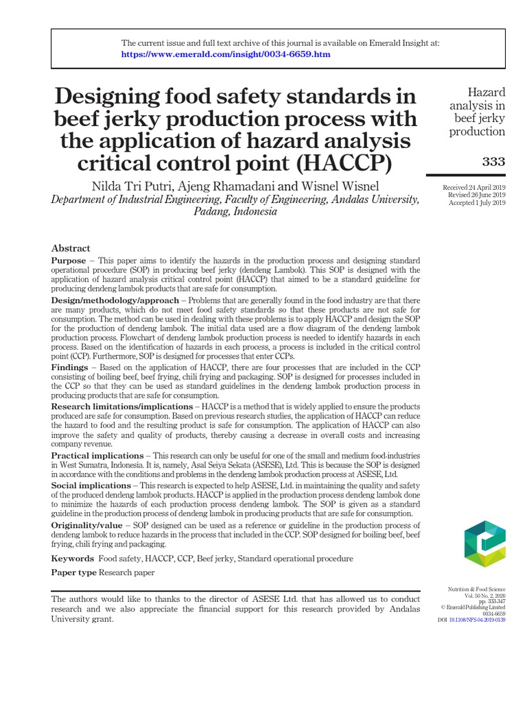 Hazard Analysis in Beef Jerky Production | Download Free PDF | Hazard ...