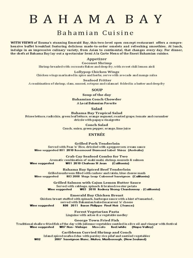 Bahama Bay Restaurant Menu Overview | PDF | Wine | Foods