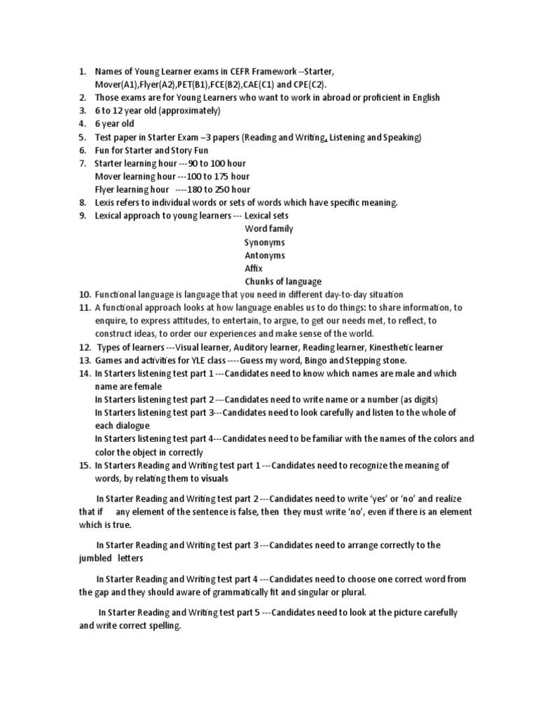 Names of Young Learner Exams in CEFR Framework | PDF