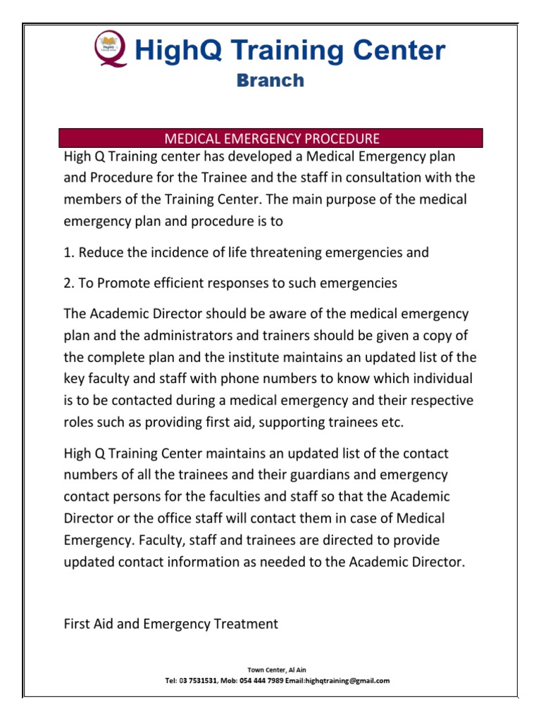 Medical Emergency Procedure | PDF | Emergency | First Aid