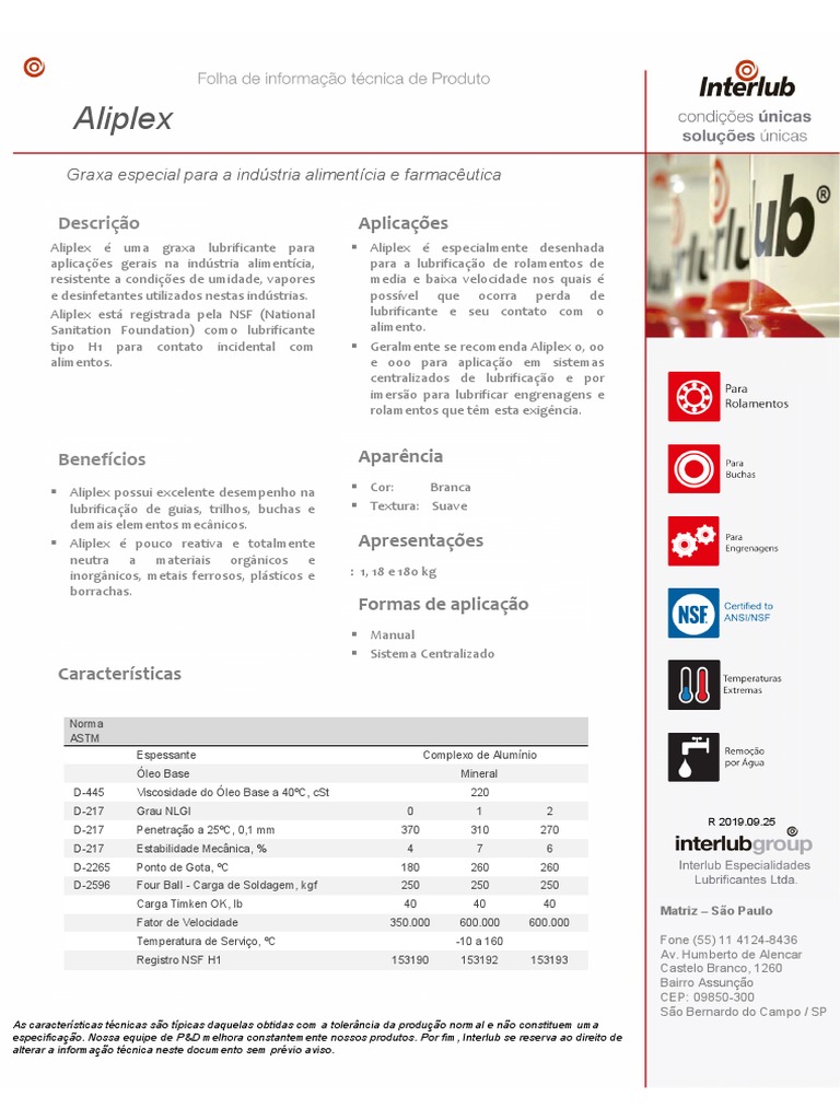Graxa alimentícia NSF H1 para rolamentos | PDF | Química | Materiais