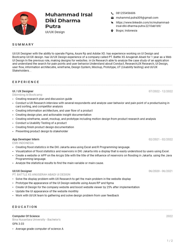 UI/UX Designer Resume - Muhammad Irsal | PDF | Information Technology ...