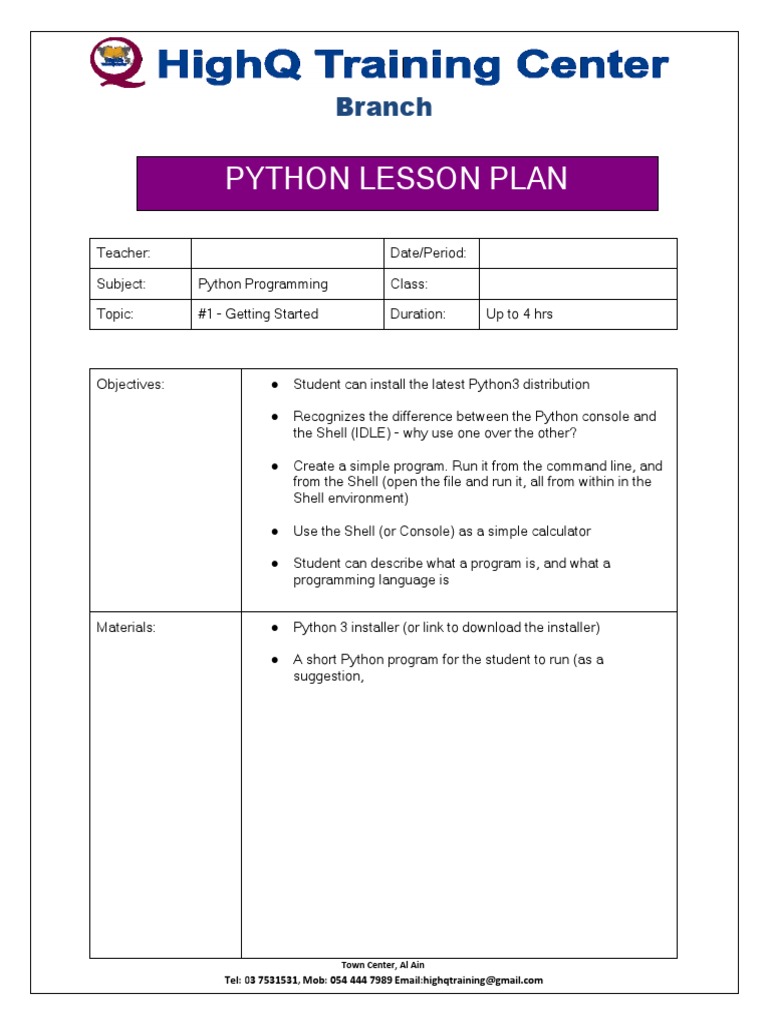 Python Lesson Plan | PDF | Subroutine | Variable (Computer Science)
