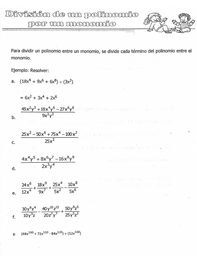 1 - División de Un Polinomio Por Un Monomio - ÁLGEBRA | PDF