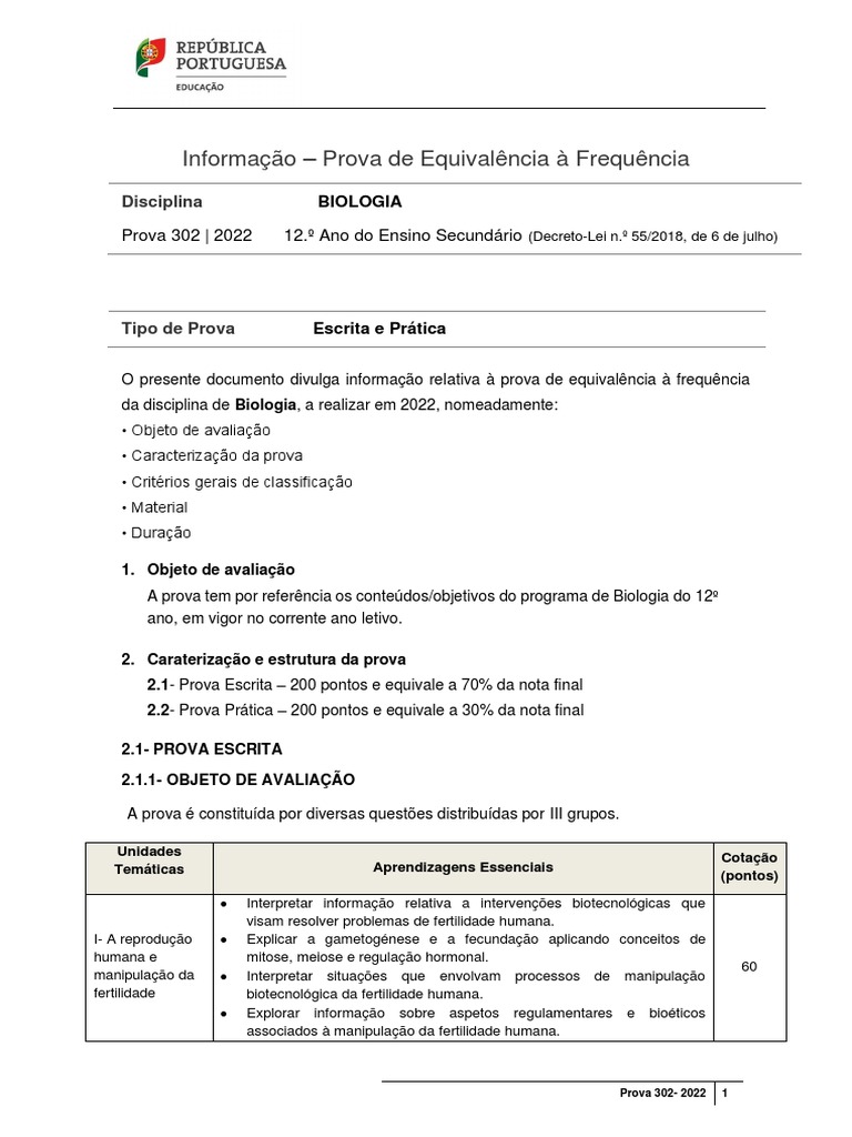 Informacao Prova 302 Biologia | PDF | Genética | Biologia