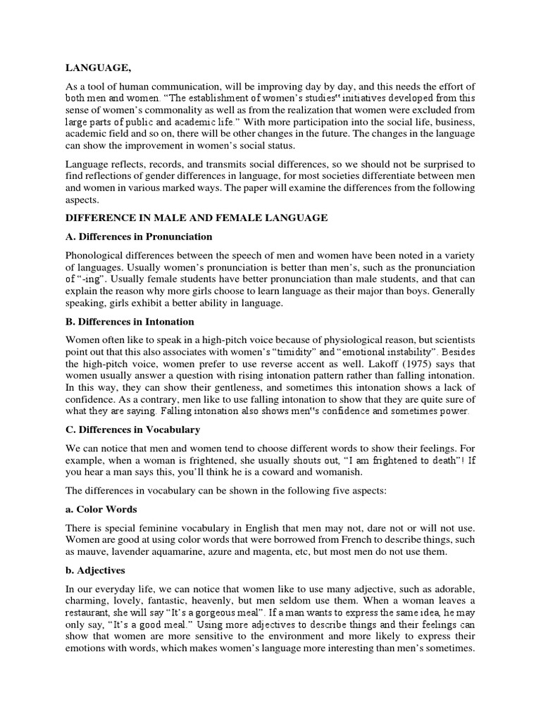 An Examination of the Differences Between Male and Female Language ...