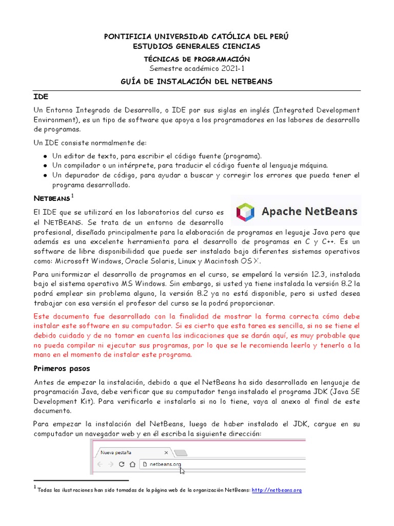Guía de Instalación de NetBeans IDE | PDF | Entorno de desarrollo integrado | Ciencias de la ...