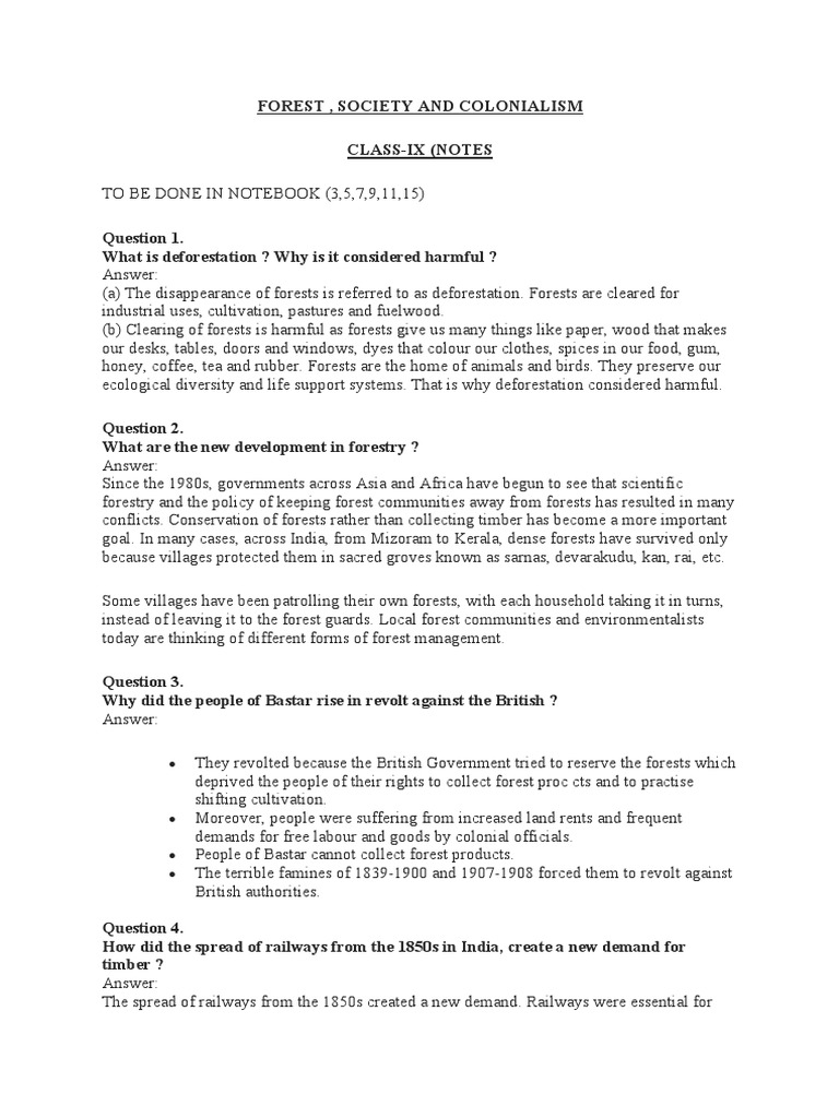 Forest, Society and Colonialism Notes Class-Ix | PDF | Plantation ...