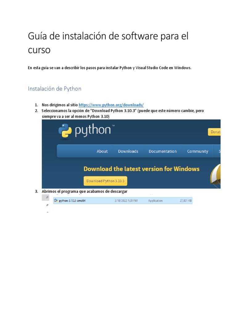 Guía de Instalación de Python y Visual Studio Code | PDF | Ventana (informática) | Python ...