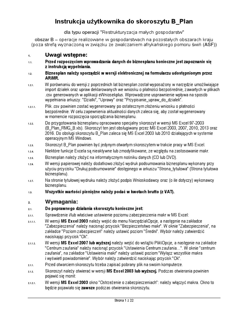 Instrukcja Uzytkownika Do Skoroszytu B - Plan - RMG - B | PDF