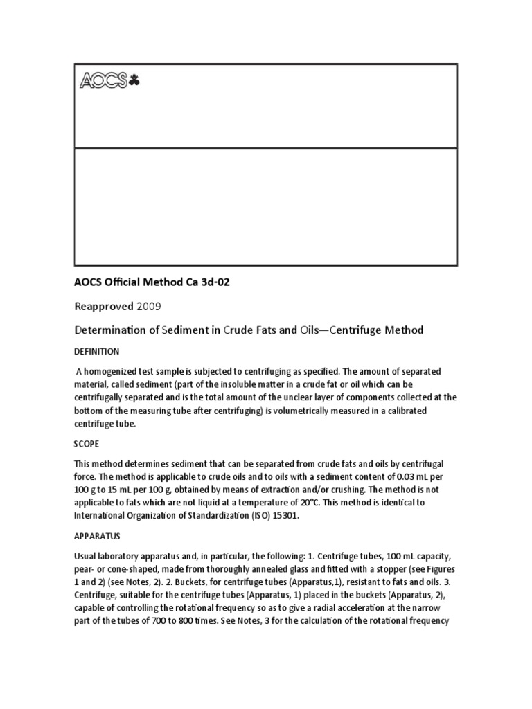 AOCS Official Method Ca 3d Sedimentos en Aceite | PDF | Accuracy And ...